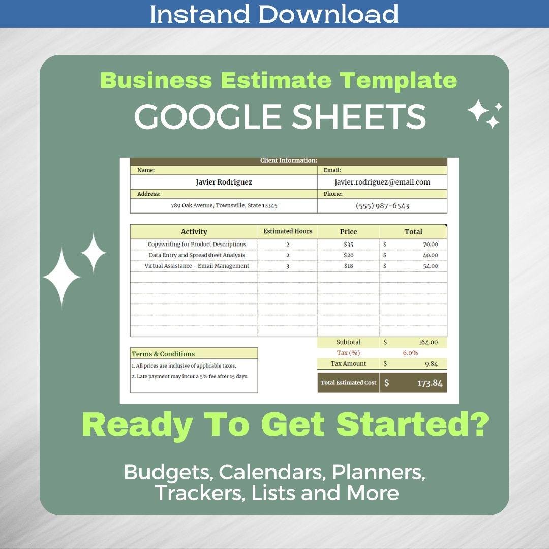 Business Estimate Template - Editable Google Sheets for Professional ...