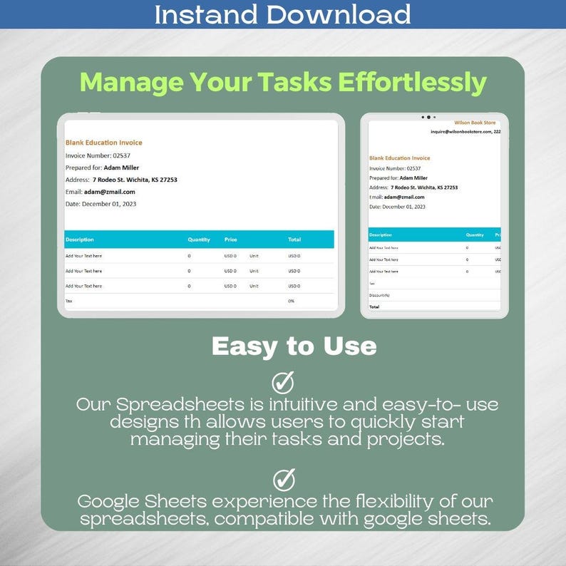 Blank Education Invoice Template, Editable and Easy to Use, Digital ...