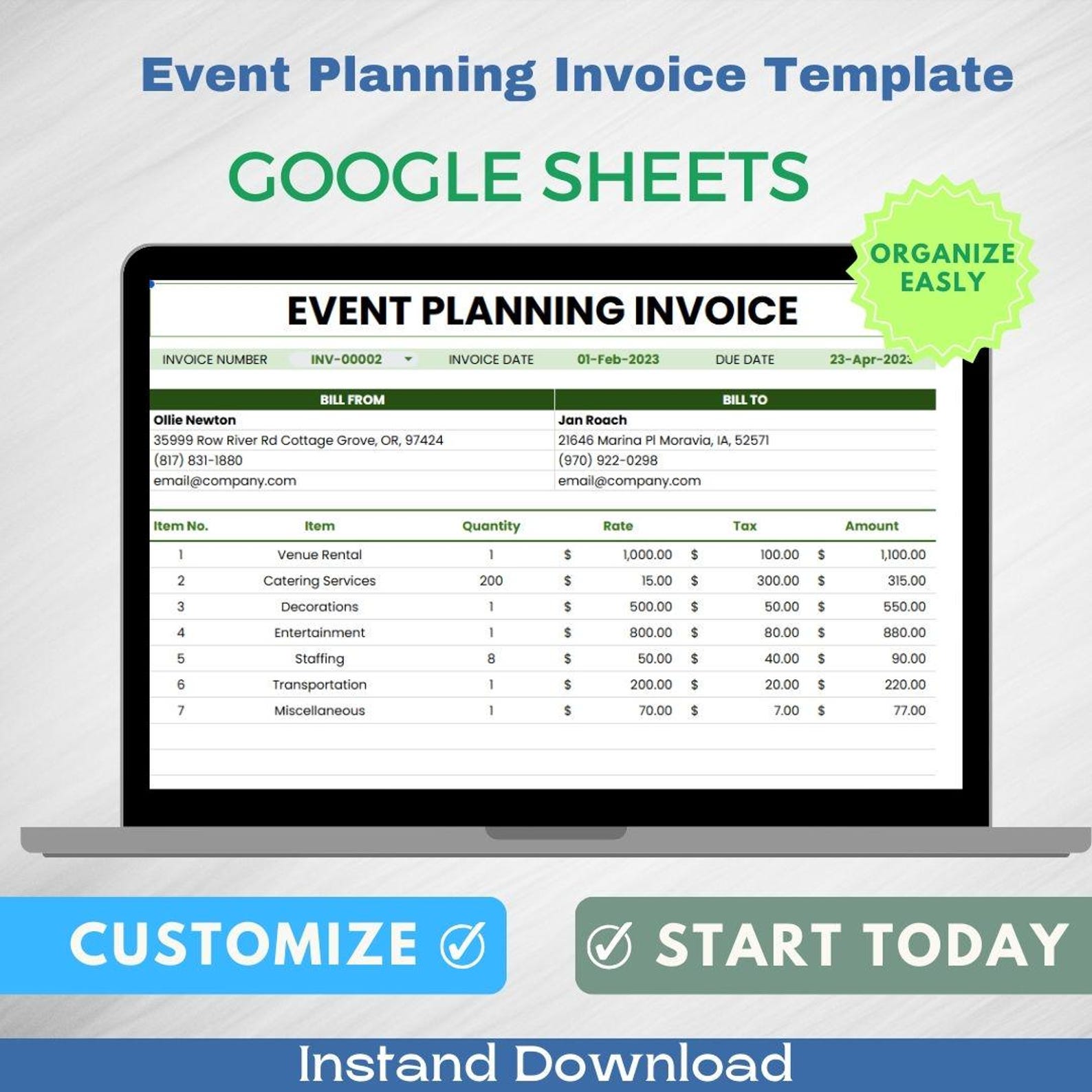 Event Planning Invoice Template Professional Invoicing for Event ...