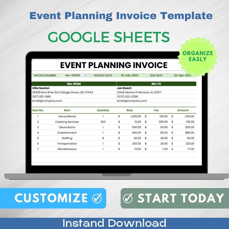 Event Planning Invoice Template Professional Invoicing for Event ...
