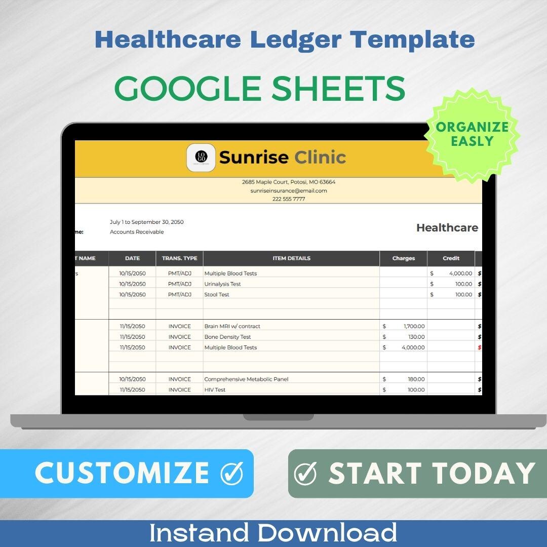 Healthcare Ledger Template, Editable Google Sheets, Digital Download ...