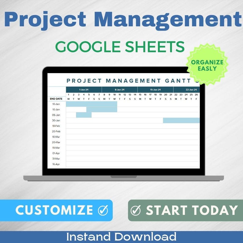 Project Management Gantt Chart Template,google Sheets Task Planner ...