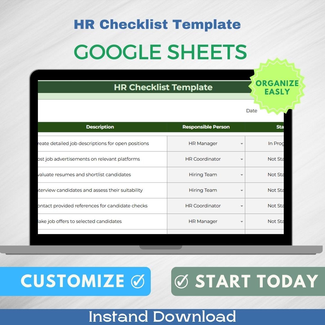 HR Checklist Template, Editable Google Sheets, Easy to Use, Digital ...