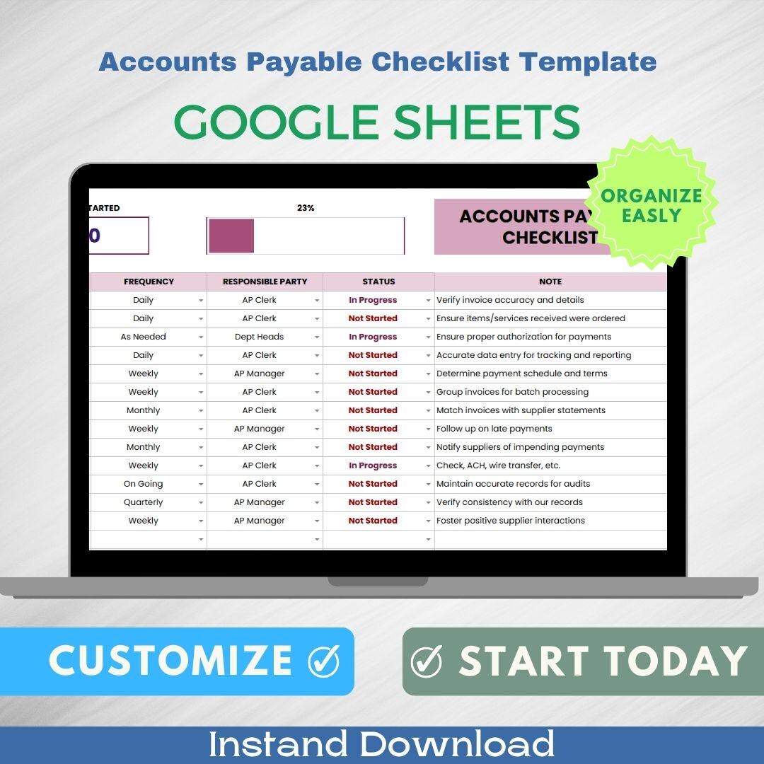 Accounts Payable Checklist Template, Editable Google Sheets, Easy to ...