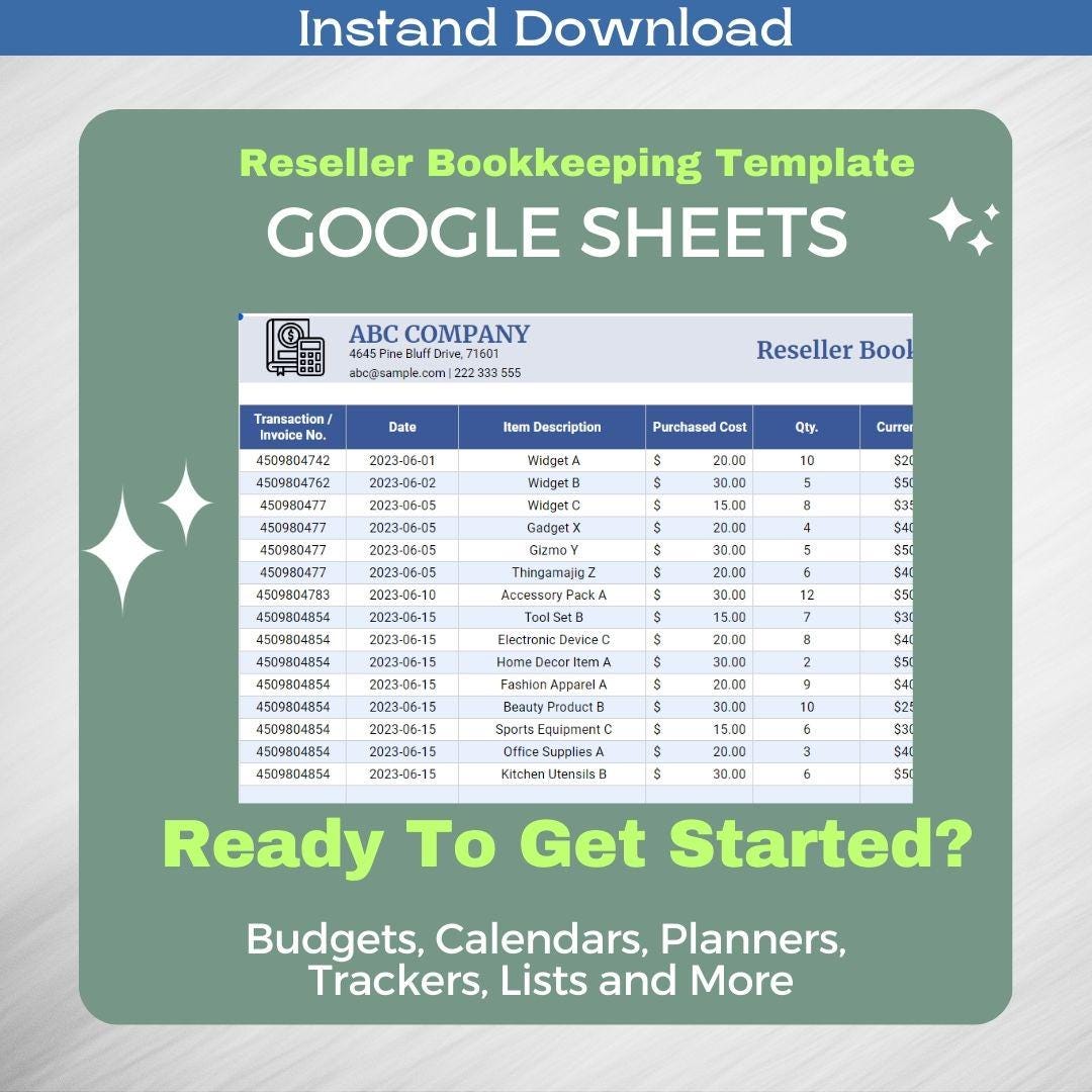 Reseller Bookkeeping Template - Simple & Editable Google Sheets for ...
