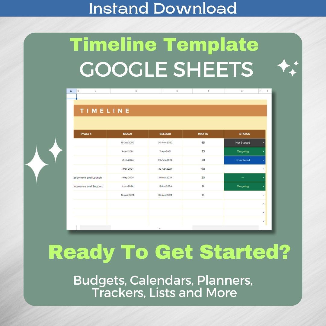 Timeline Template, Google Sheets Project Planner, Editable Timeline ...