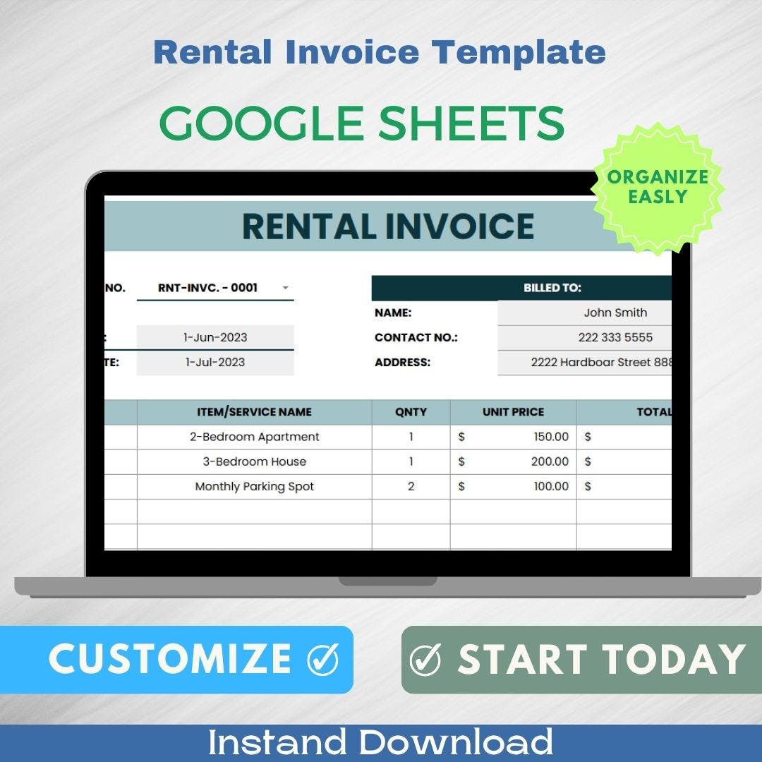 Rental Invoice Template, Editable and Easy to Use, Digital Download ...