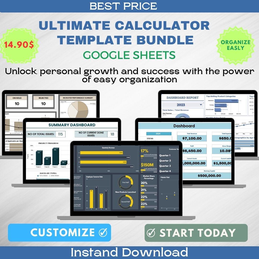 Ultimate Dashboard Template Bundle, Editable Google Sheets, Business ...