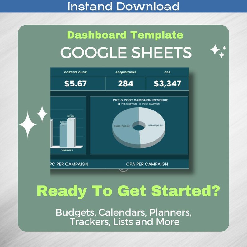 Dashboard Template, Editable Google Sheets, Digital Download, Easy Data ...