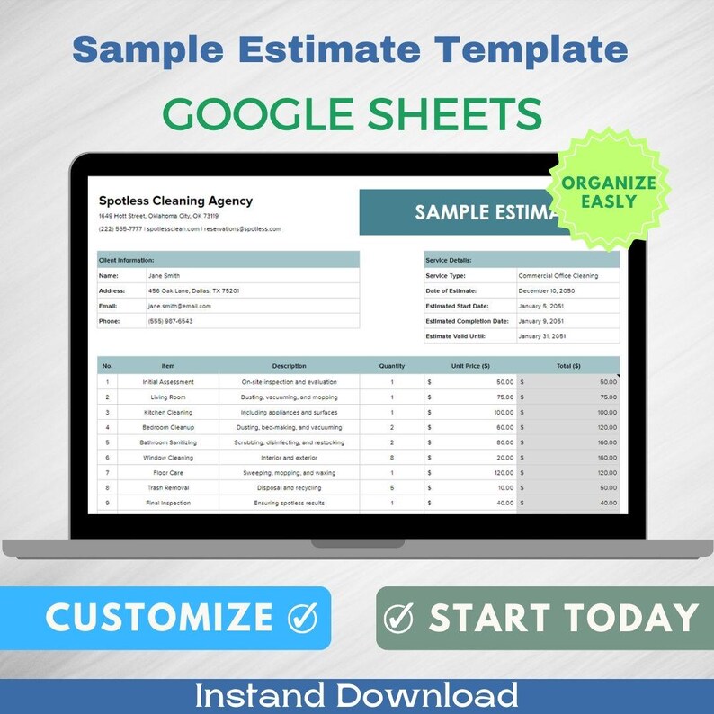 Sample Estimate Template - Editable Google Sheets for Accurate Business ...