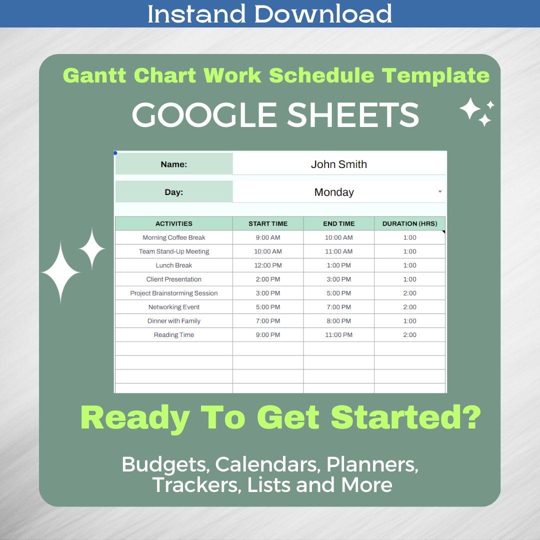 Gantt Chart Work Schedule Template - Editable Google Sheets for Task ...