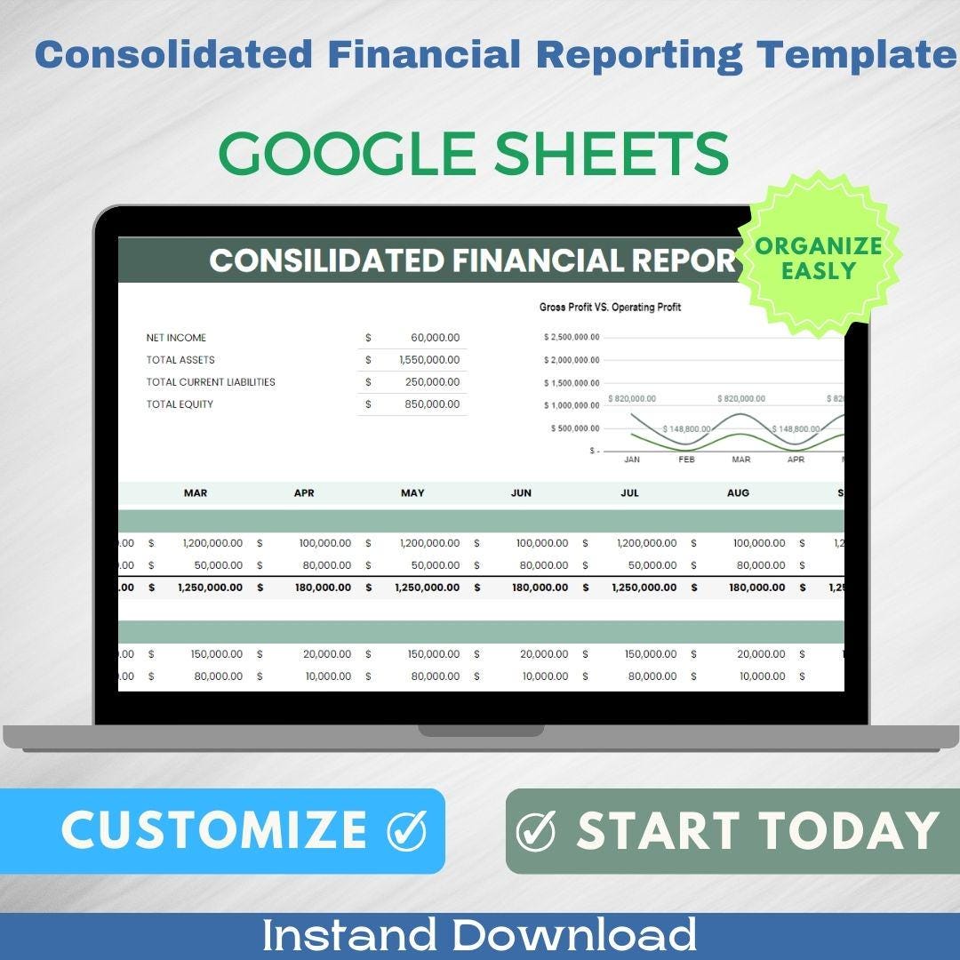 Consolidated Financial Reporting Template - Editable Google Sheets for ...