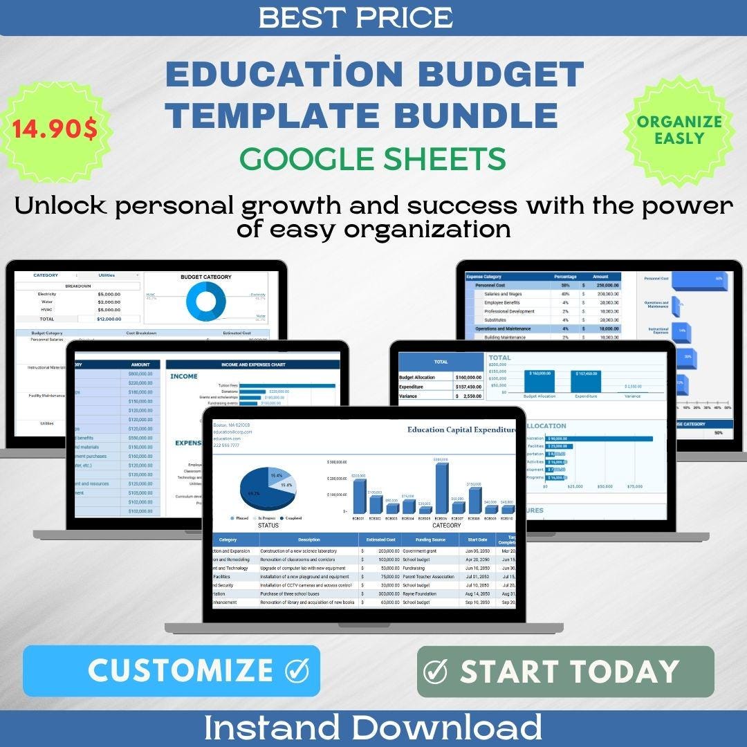 Education Budget Template Bundle, Editable Google Sheets, School ...