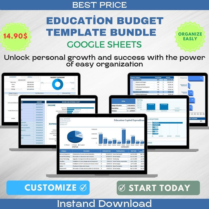 Education Budget Template Bundle, Editable Google Sheets, School ...