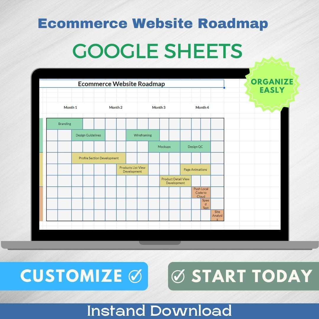 Ecommerce Website Roadmap Template, Editable Google Sheets, Digital ...