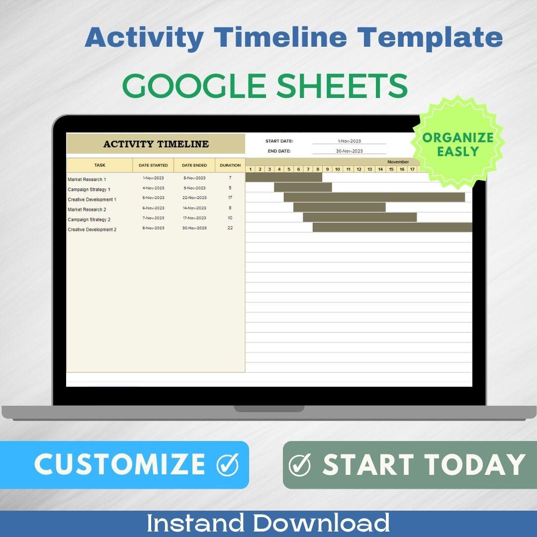 Activity Timeline Template, Editable Google Sheets, Digital Download ...