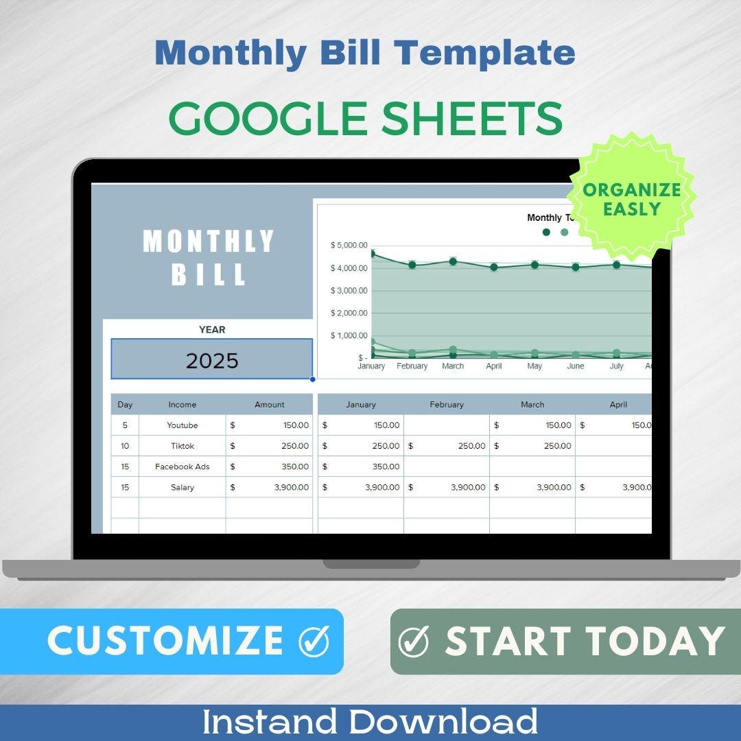 Monthly Bill Template - Editable Budget Tracker for Easy Bill ...