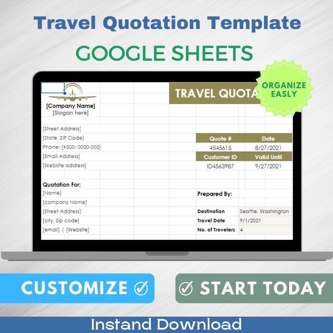 Travel Quotation Template, Google Sheets Estimate for Travel Agencies ...