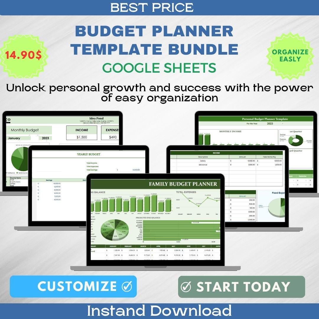 Budget Planner Template Bundle, Editable Google Sheets, Personal ...