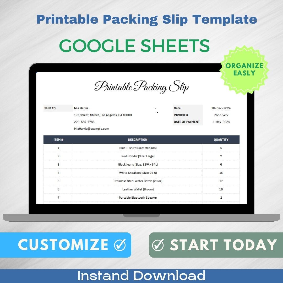Printable Packing Slip Template, Editable Google Sheets, Easy to Use ...