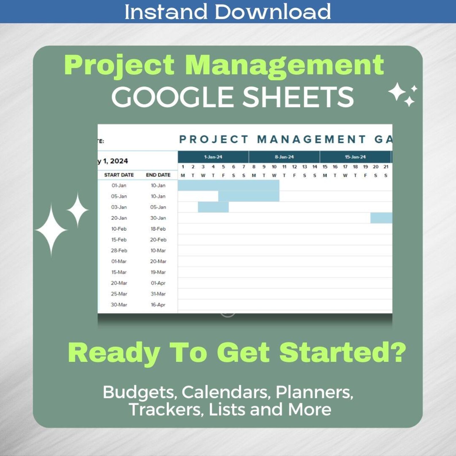 Project Management Gantt Chart Template,google Sheets Task Planner ...