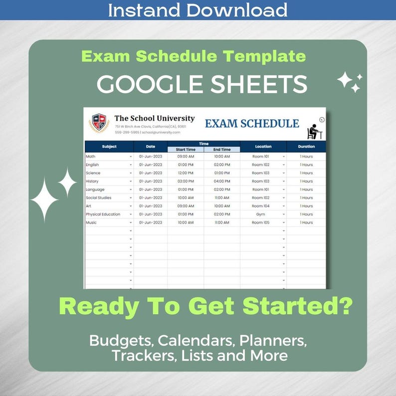Exam Schedule Template, Editable Google Sheets, Digital Download, Easy ...