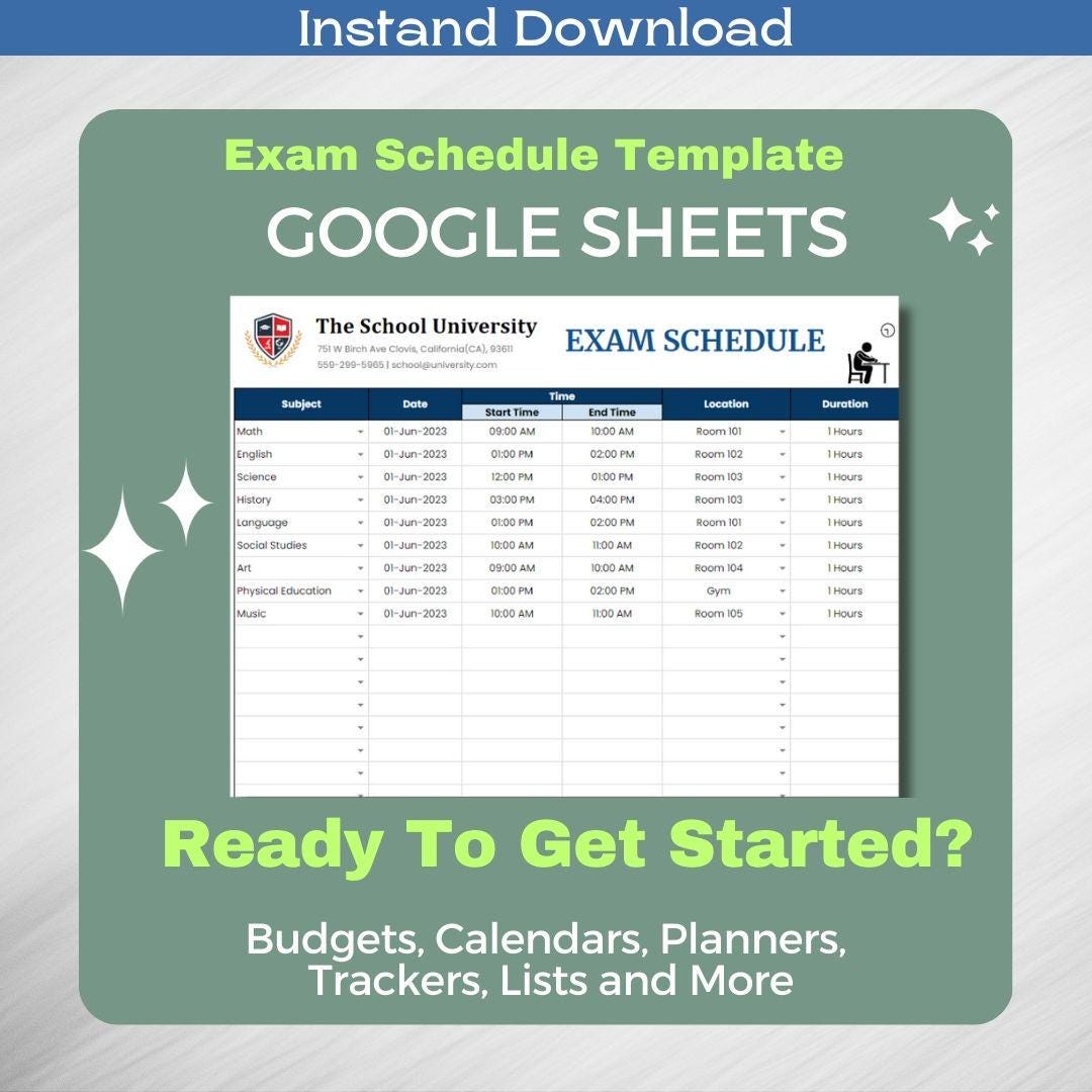 Exam Schedule Template, Editable Google Sheets, Digital Download, Easy ...