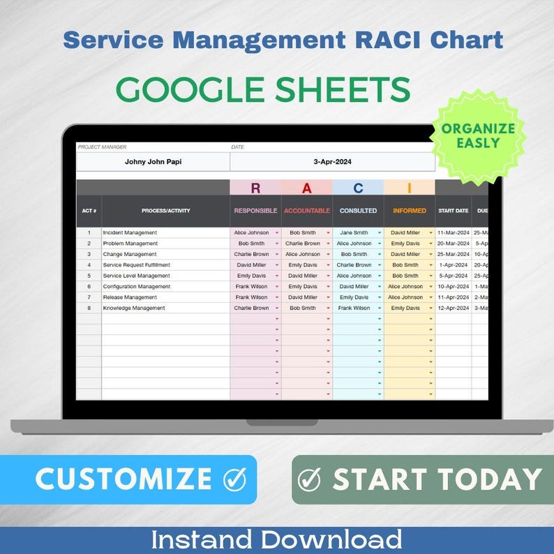 Service Management RACI Chart Template Define Roles and ...