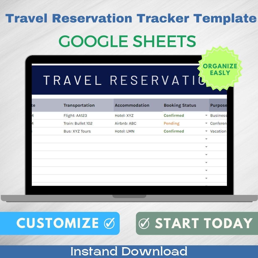 Travel Reservation Tracker Template Editable Trip Planning & Booking ...