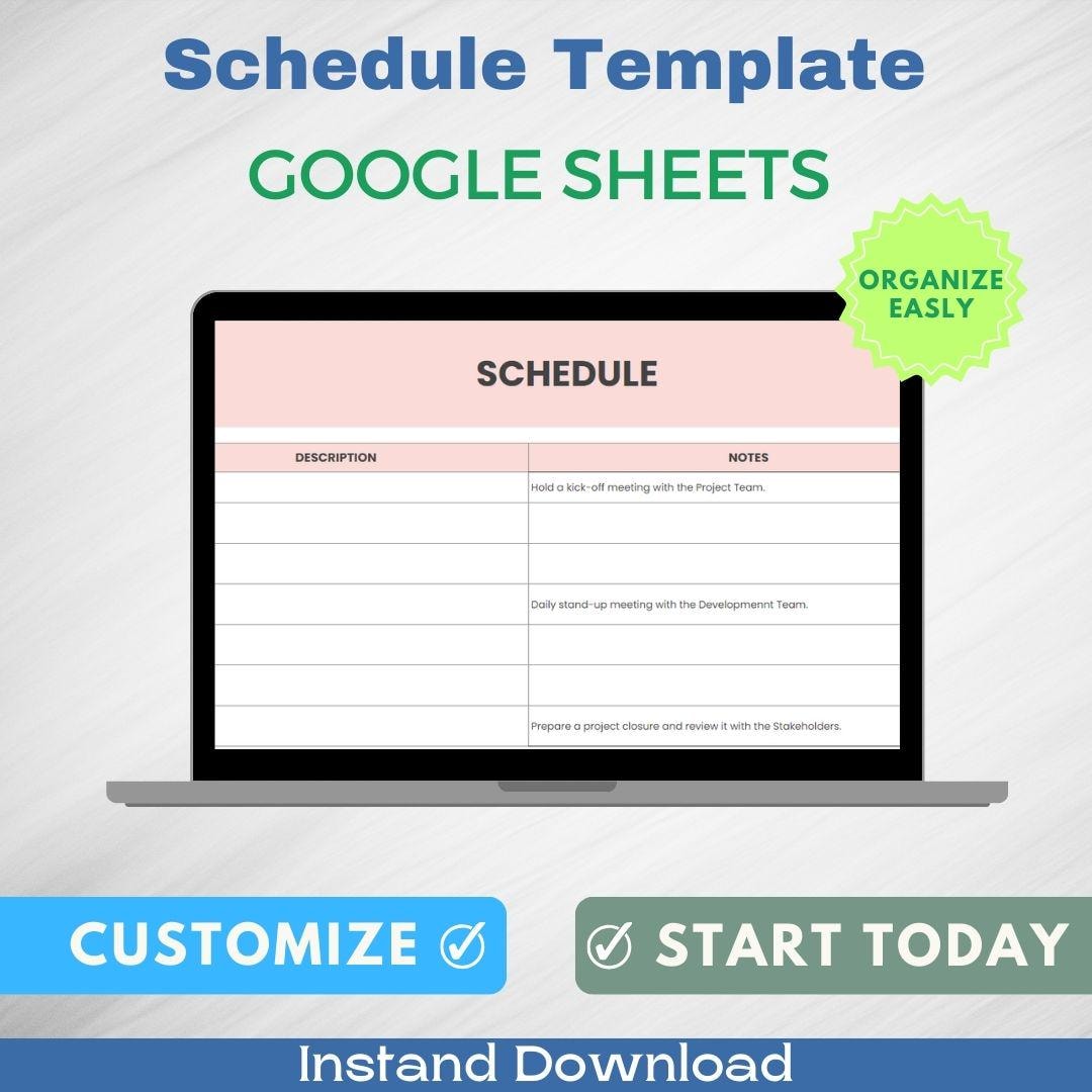 Schedule Template, Google Sheets Weekly Planner, Daily Organizer ...
