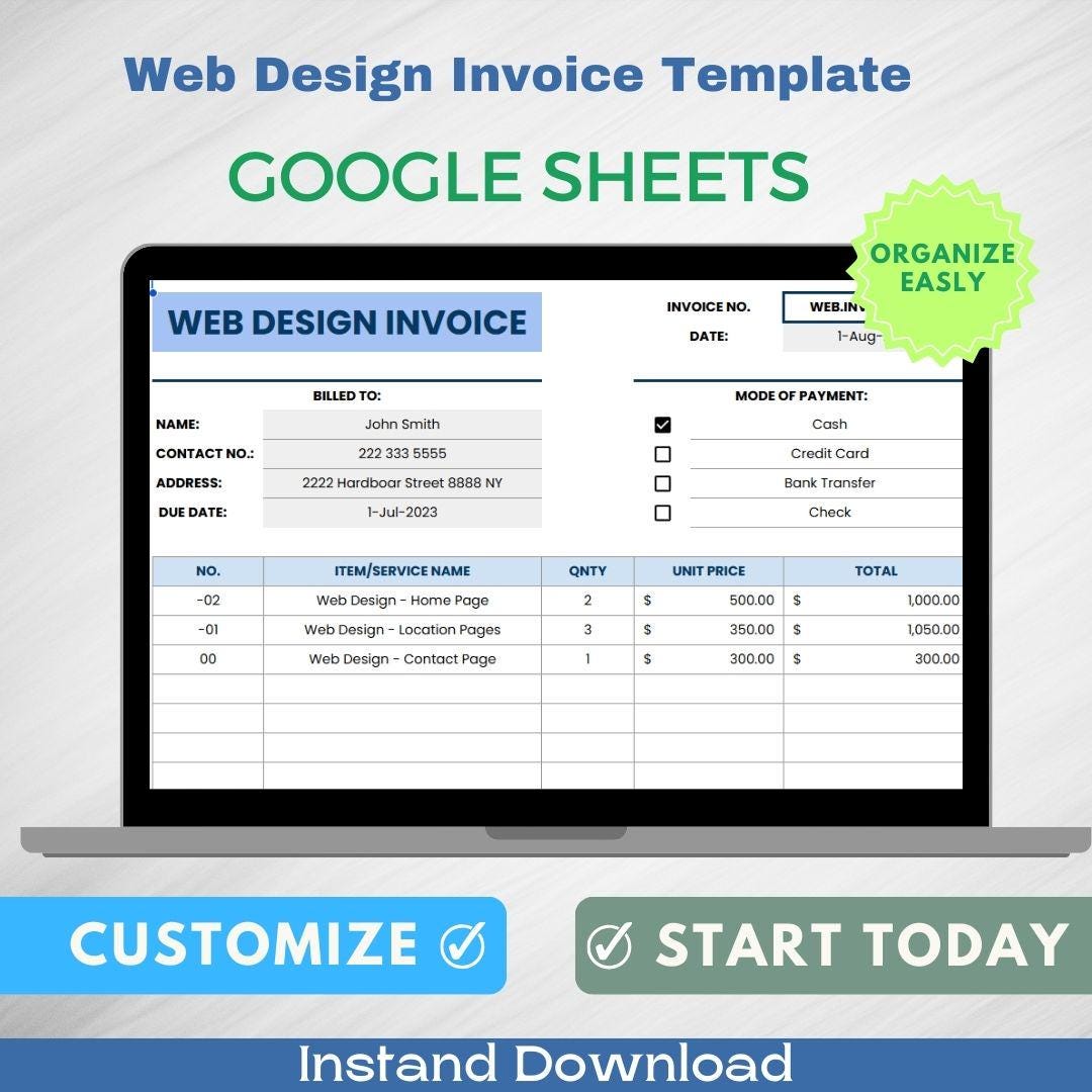 Web Design Invoice Template, Editable and Easy to Use, Digital Download ...