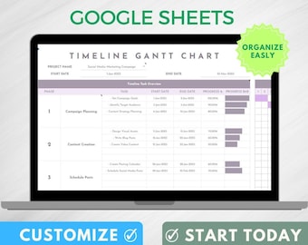 Project Gantt Chart Google Sheets Template Task Scheduler & Timeline ...