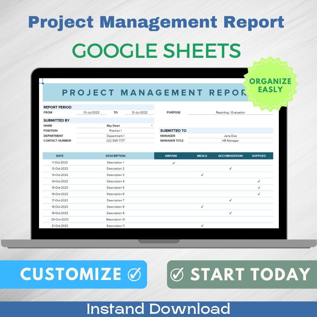 Project Management Report Template - Editable Google Sheets for Task ...