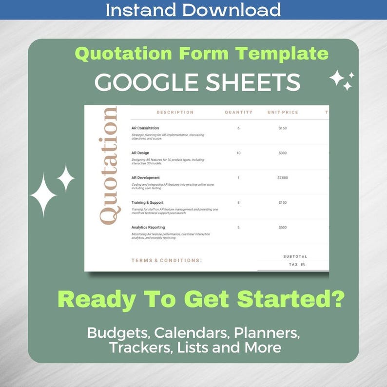Quotation Form Template, Google Sheets for Small Business, Customizable ...