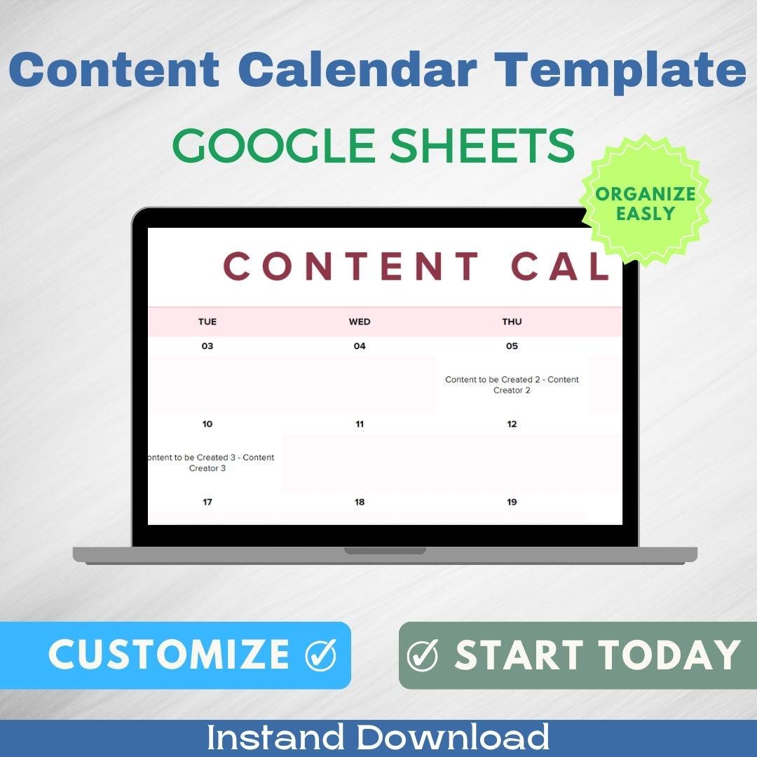 Content Calendar Template,google Sheets Social Media Planner, Marketing ...