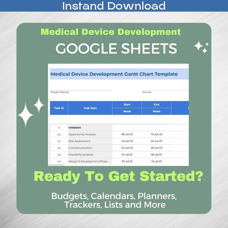 Medical Device Development Gantt Chart Template - Editable Google ...