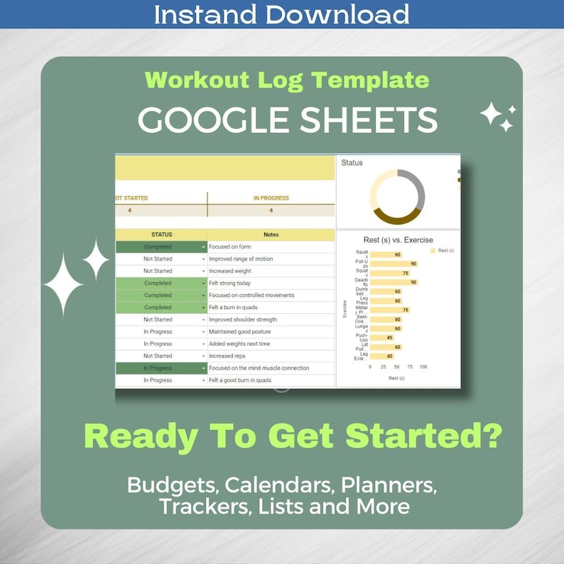 Workout Log Template, Google Sheets Fitness Tracker, Exercise Journal ...