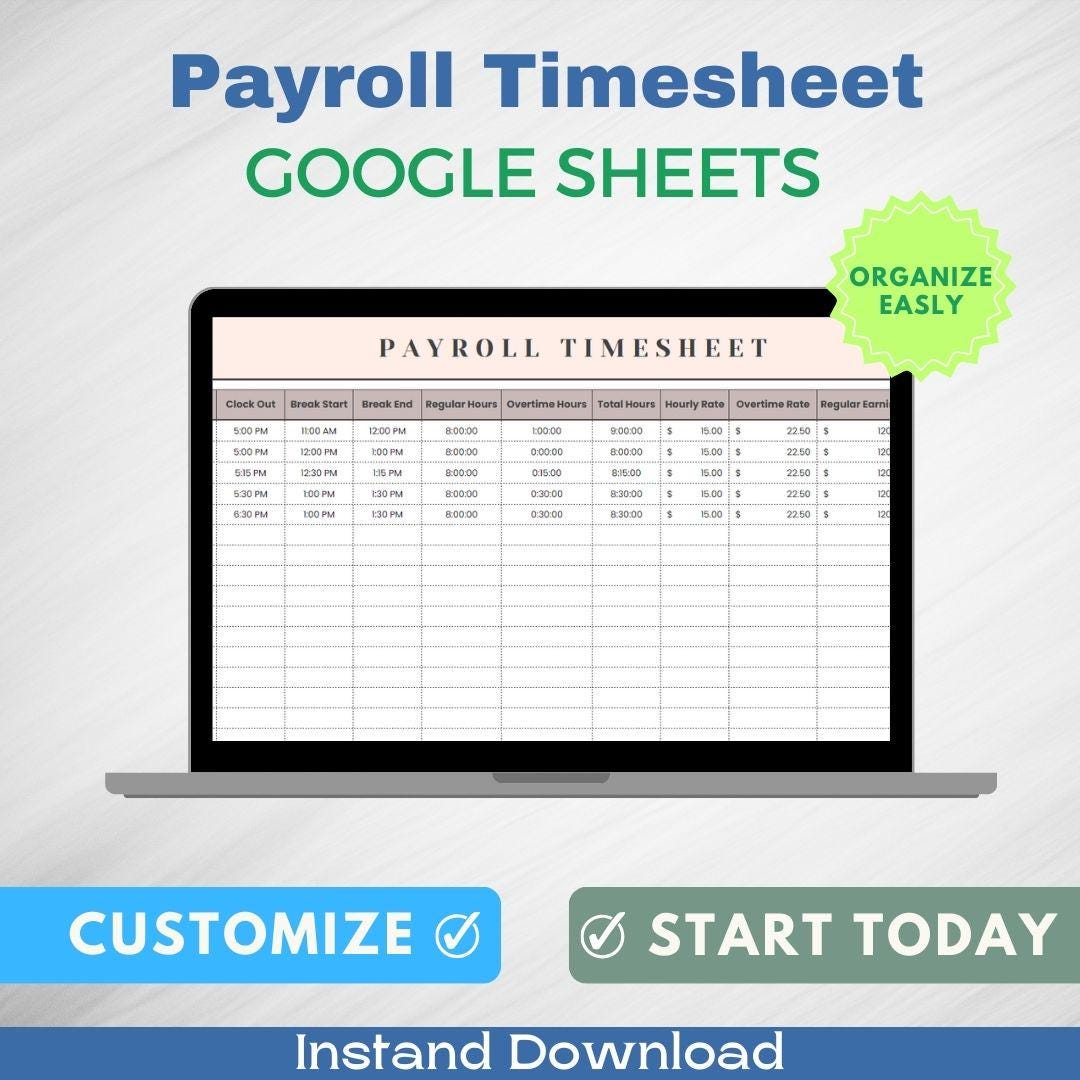 Meeting Payroll Timesheet Template, Google Sheets Payroll Tracker ...