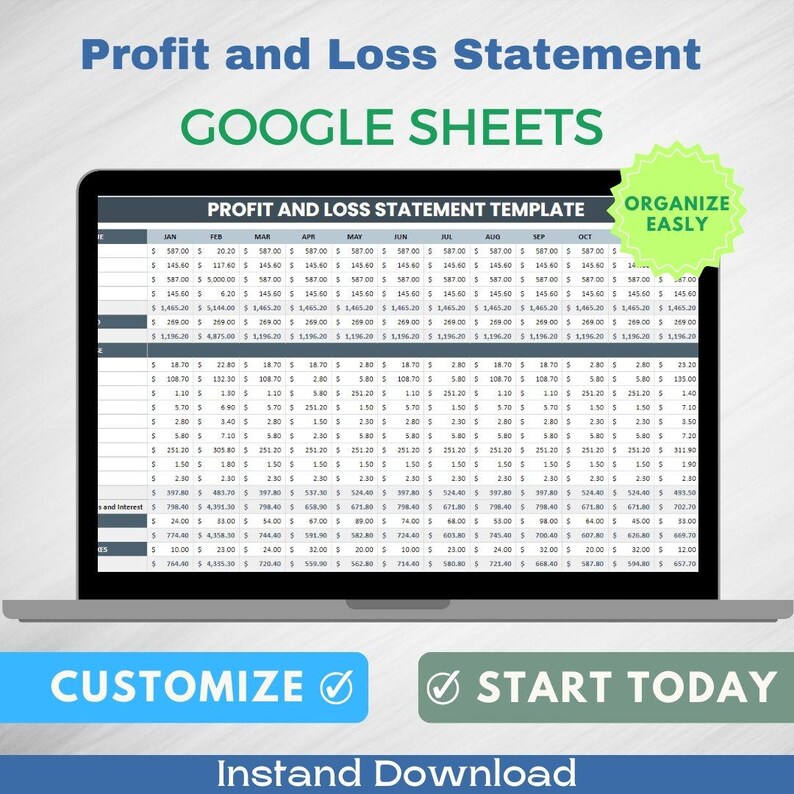 Profit and Loss Statement Template,google Sheets Financial Report ...