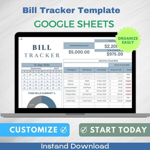 Bill Tracker Template, Google Sheets Expense Tracker,monthly Budget Sheet,bill Payment Organizer ...