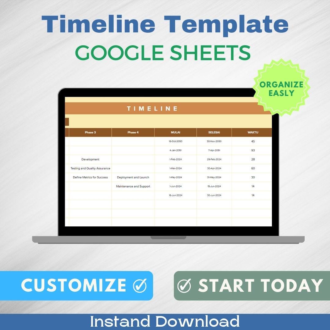 Timeline Template, Google Sheets Project Planner, Editable Timeline ...