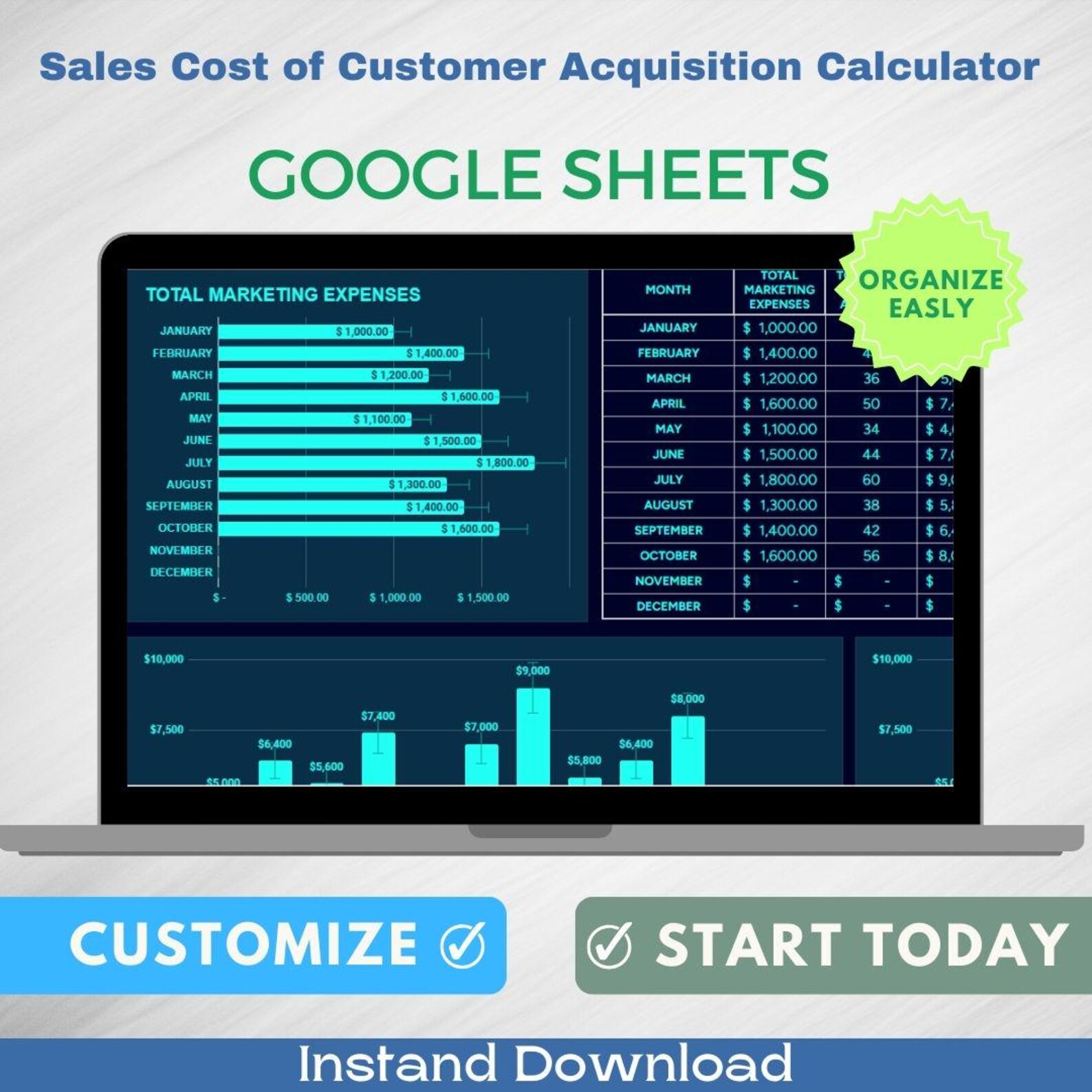 Sales Cost of Customer Acquisition Calculator Template Measure and ...