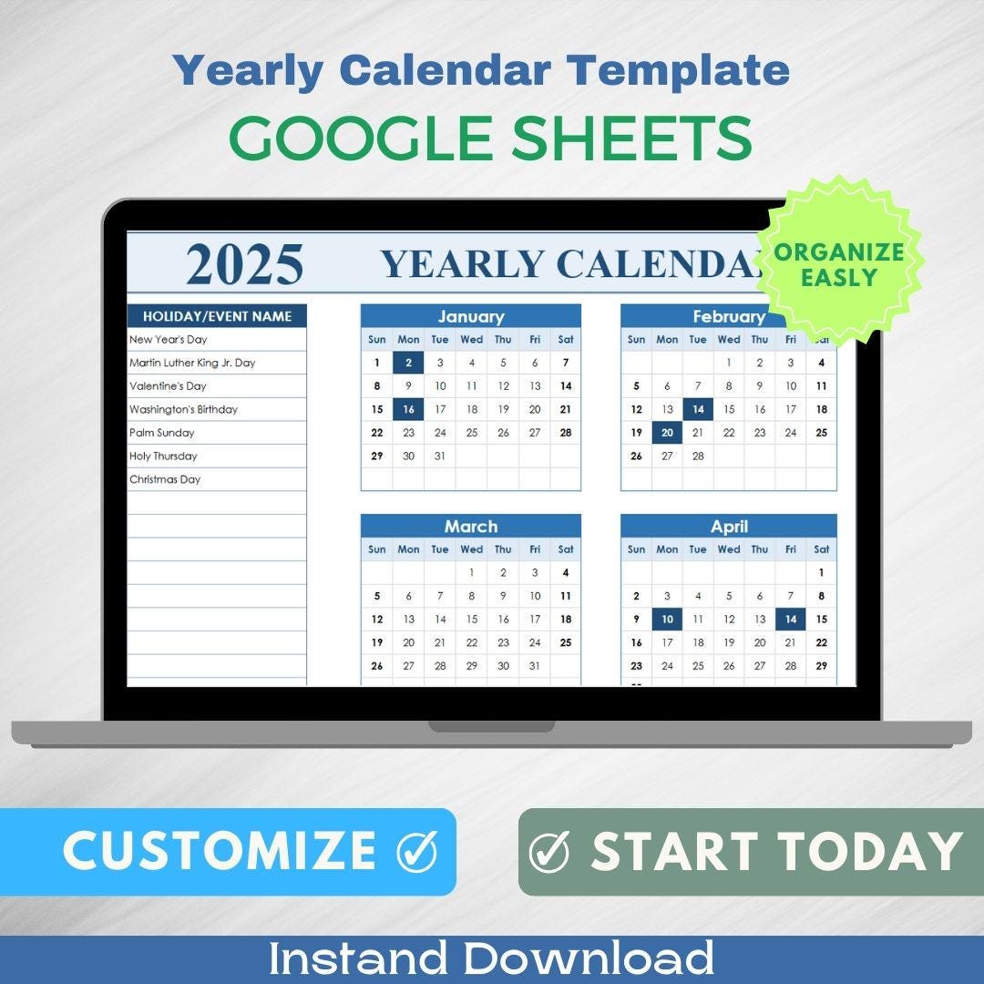 Yearly Calendar Template – Printable, Customizable, and Editable ...