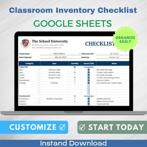 Classroom Inventory Checklist Template - Editable Google Sheets for ...