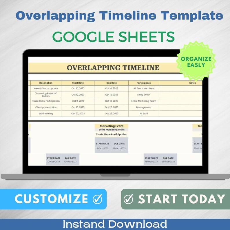 Overlapping Timeline Template - Editable Google Sheets for Project ...