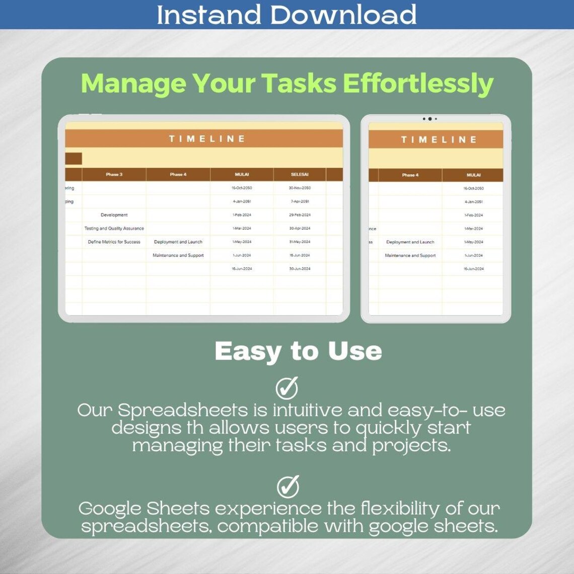Timeline Template, Google Sheets Project Planner, Editable Timeline ...