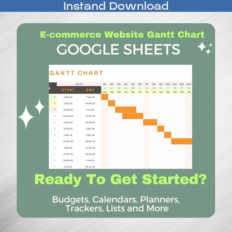E-commerce Website Gantt Chart Template - Editable Google Sheets for ...