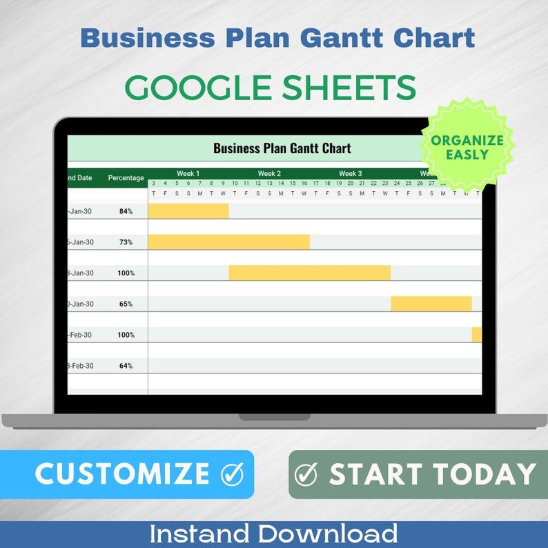 Business Plan Gantt Chart Template - Editable Google Sheets for ...