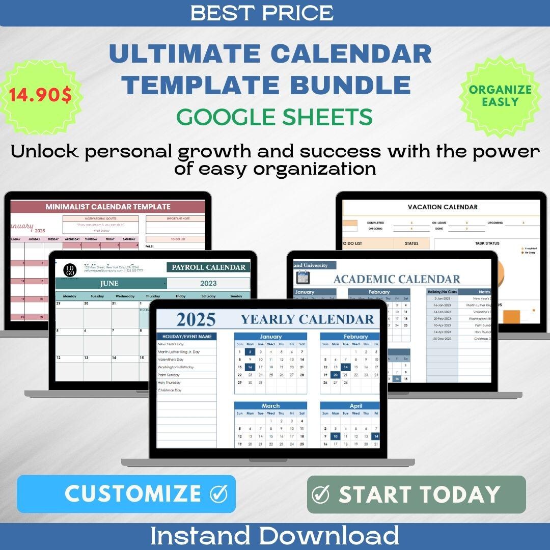 Ultimate Calendar Template Bundle, Editable Google Sheets, Scheduling ...