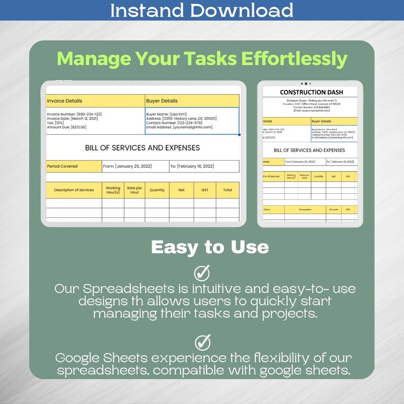 Construction Billing Invoice Template, Editable and Easy to Use ...